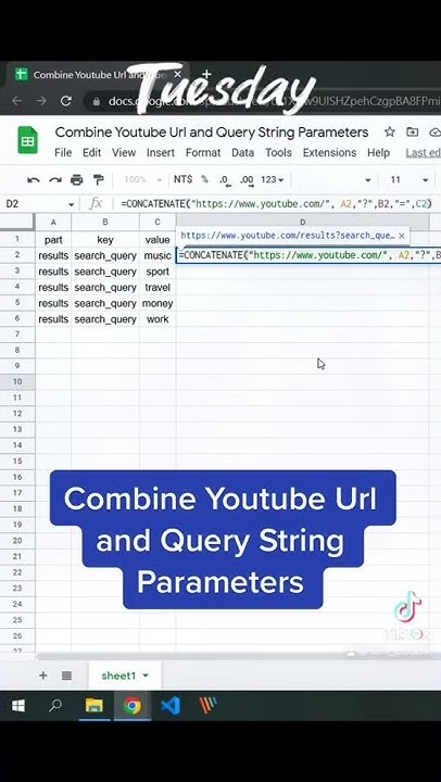 [Google Sheets Tips] Combine Youtube Url and Query String Parameters - YouTube