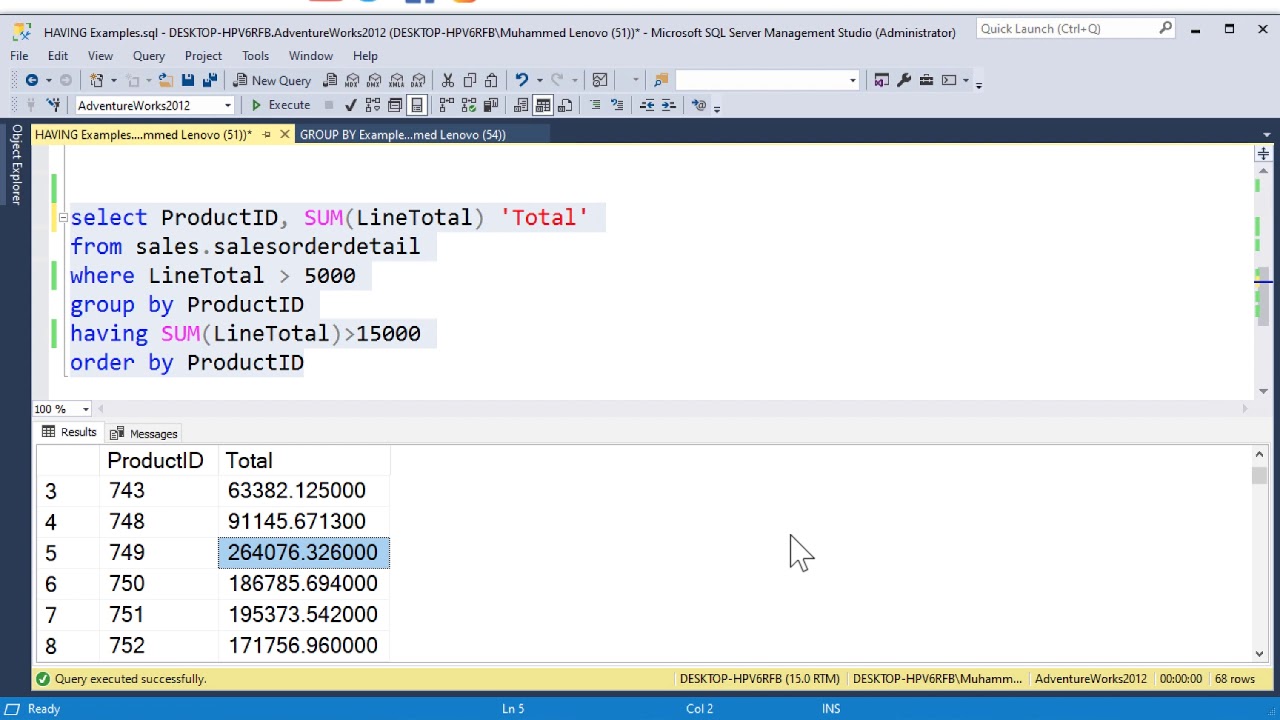 29 Having Microsoft Sql Server Youtube
