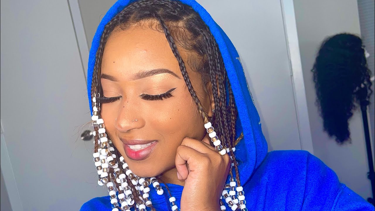 Mini box braids with bead’s on natural hair - YouTube