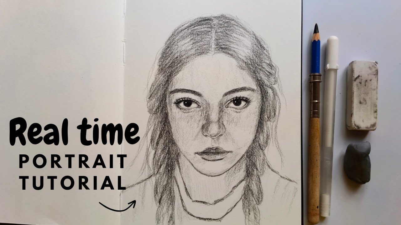 how to draw a girl step by step | real time portrait drawing tutorial ...