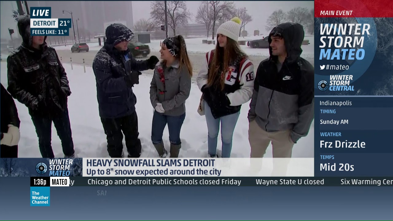 Mike Seidel The Weather Channel Detroit Snow with College Students 2-9 ...