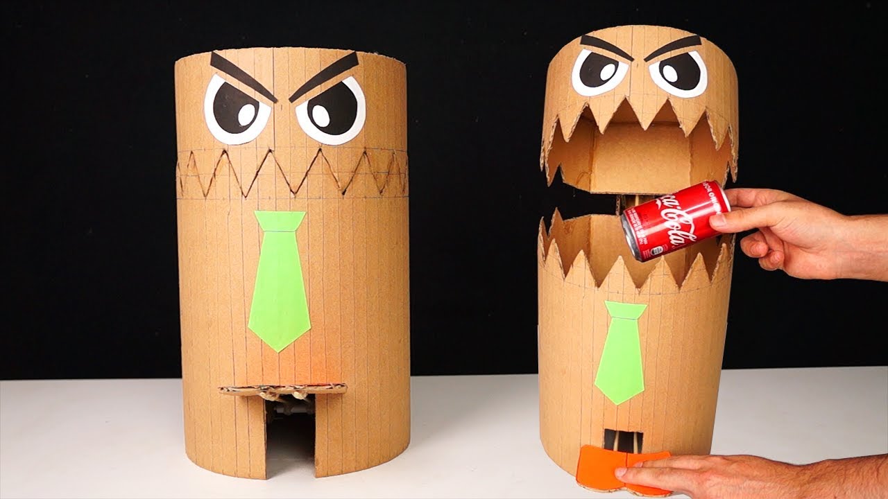 Amazing Toy Monster Trash Can from cardboard - YouTube