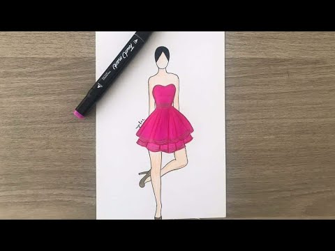 Comment dessiner une robe /How to draw a dress/ Wie zeichnet man ein ...