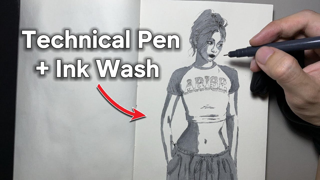 how to DRAW a sporty GIRL with TECHNICAL PEN and INK WASH #art #drawing ...