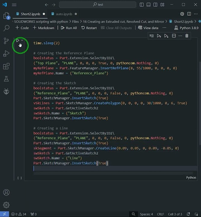 SolidWorks API - Creating a Revolved Cut #engineering #solidworks #macro #python - YouTube