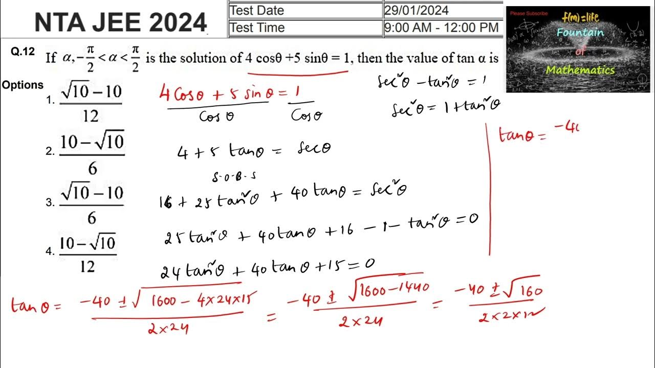 If theta lies between -pi/2 pi/2 is solution of 4 cos +5|JEE|Main|2024 ...