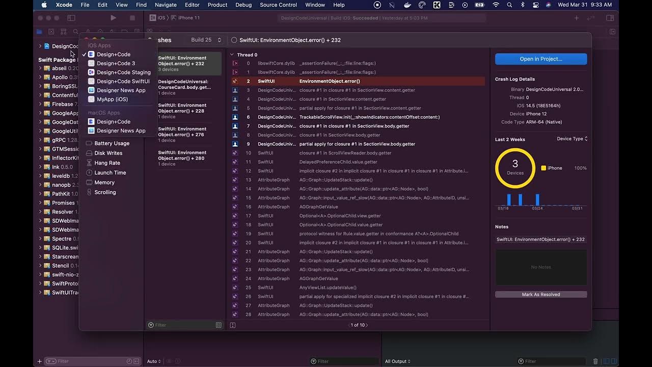 [SWIFTUI ADVANCED HANDBOOK] 011 Debug a crash log - YouTube