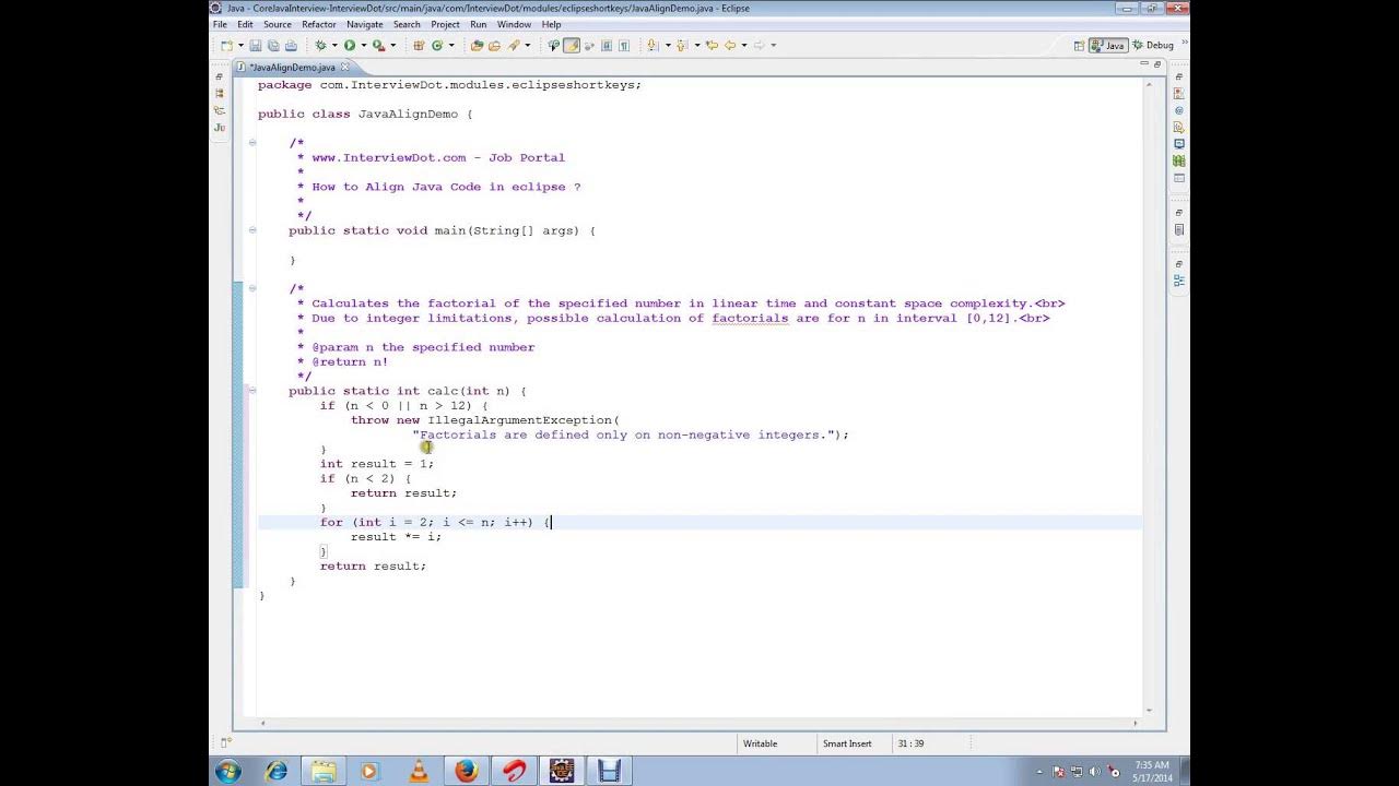 HOW TO ALIGN JAVA CODE IN ECLIPSE STEPS - YouTube