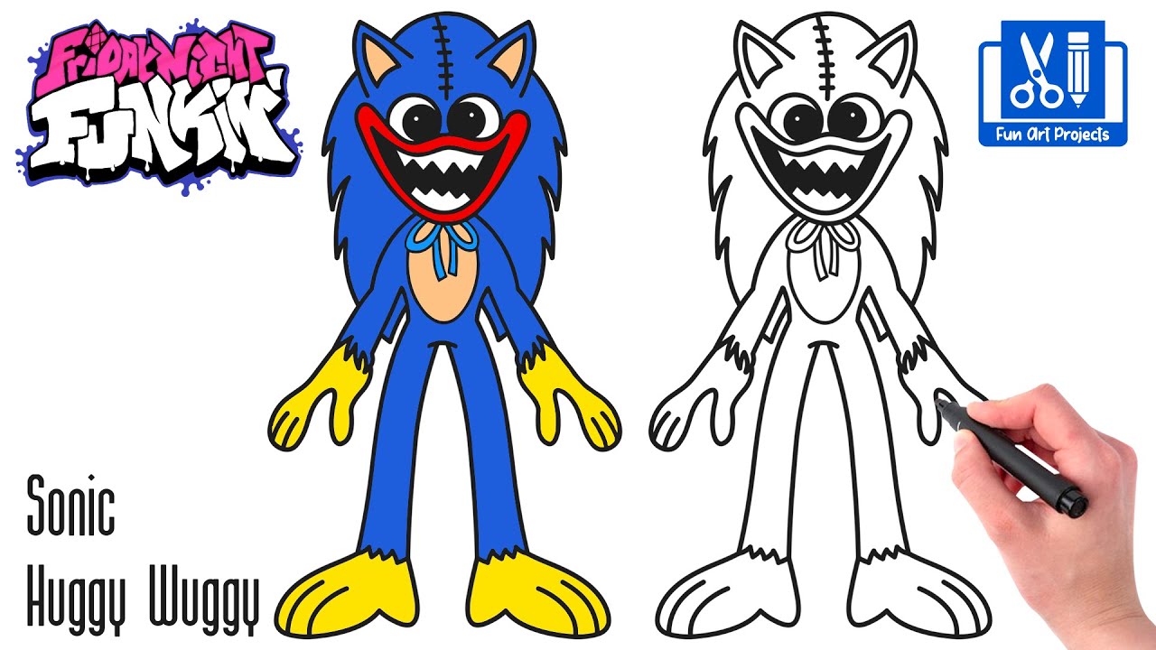 How To Draw Sonic Huggy Wuggy | Friday Night Funkin FNF - Draw Game ...