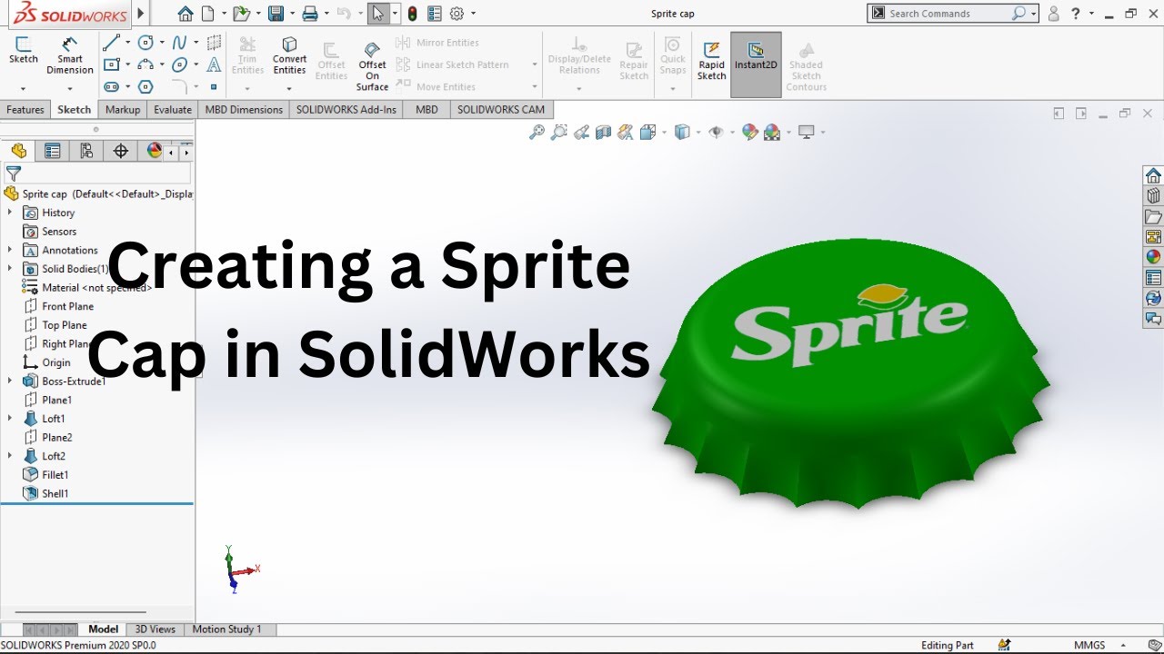 SolidWorks tutorial | Creating a Sprite Cap - YouTube