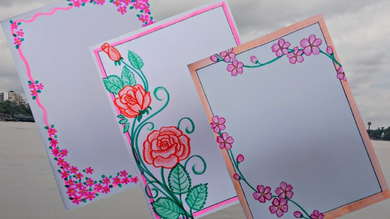 Three Beautiful Flower Border Design | Cover Page Design for School ...