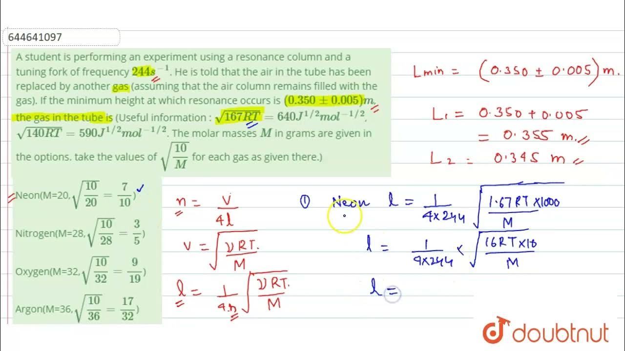 A student is performing an experiment using a resonance column and a ...