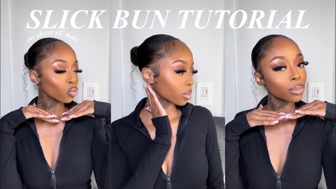 sleek slick back bun on short 4C hair tutorial (easy & long-lasting ...