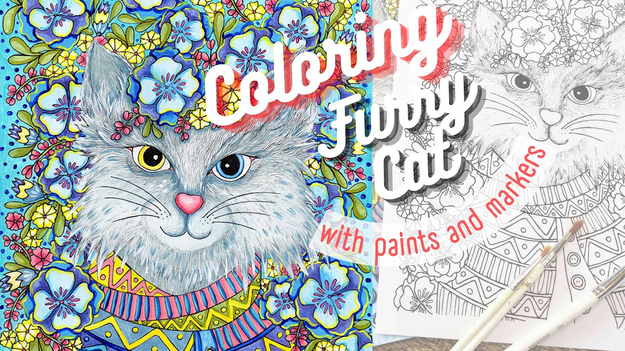 PAINTING TUTORIAL FOR BEGINNERS | Furry Cat Coloring Page And Acrylic ...