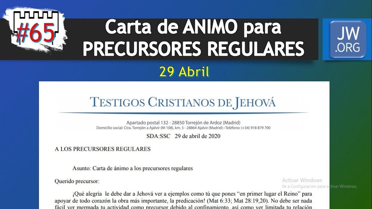 CARTA PARA PRECURSORES REGULARES "Ánimo" | 29 ABRIL | GLEN RIEDEL - YouTube