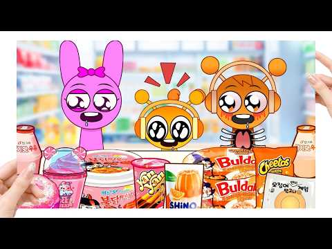 Oren & Pinki Family Mukbang 🍜 Funny Convenience Store Food | Incredibox Sprunki ASMR Animation