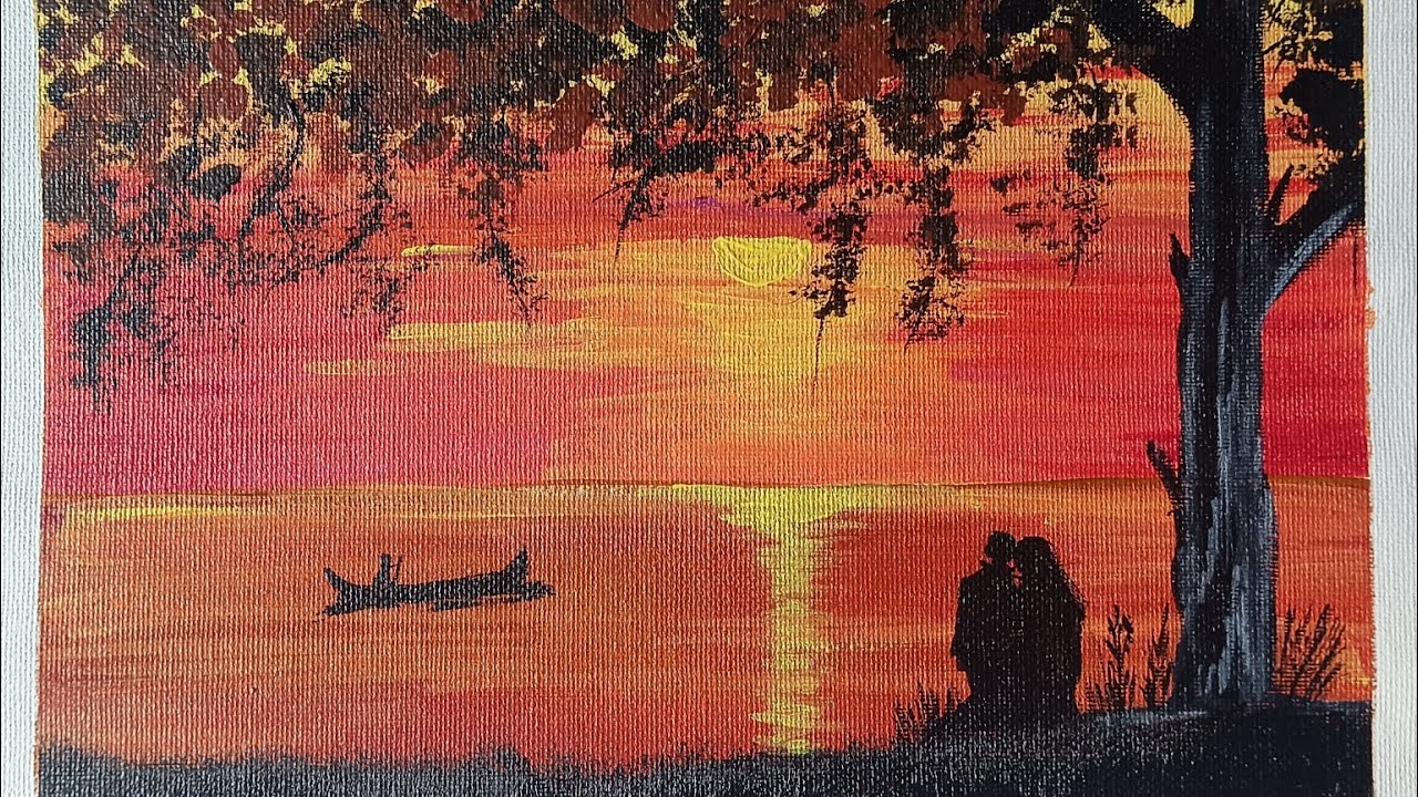 How to draw romantic couple scenery/ valentine's drawing/ acrylic ...