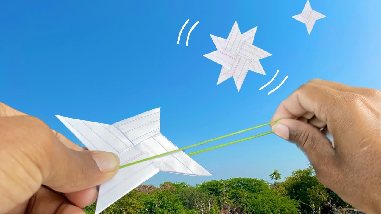 paper ninja star launcher | flying notebook paper ninja | How to make a ...
