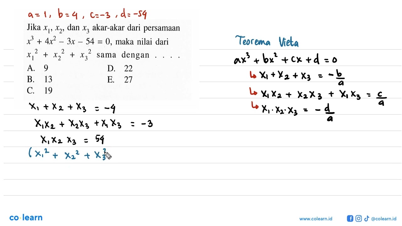 Jika X1 X2 Dan X3 Akar akar Dari Persamaan X 3 4x 2 3x 54 0 Jika X1 X2 Dan X3 Akar akar Dari Persamaan X 3 4x 2 3x 54 0