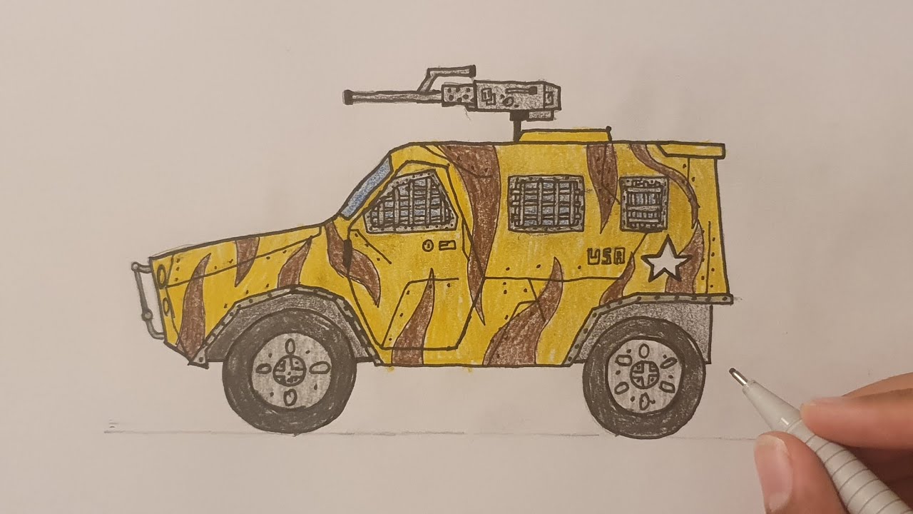 How to draw a military armored truck - YouTube