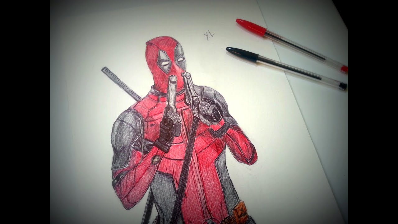 Deadpool Drawing with ballpoint pen - YouTube