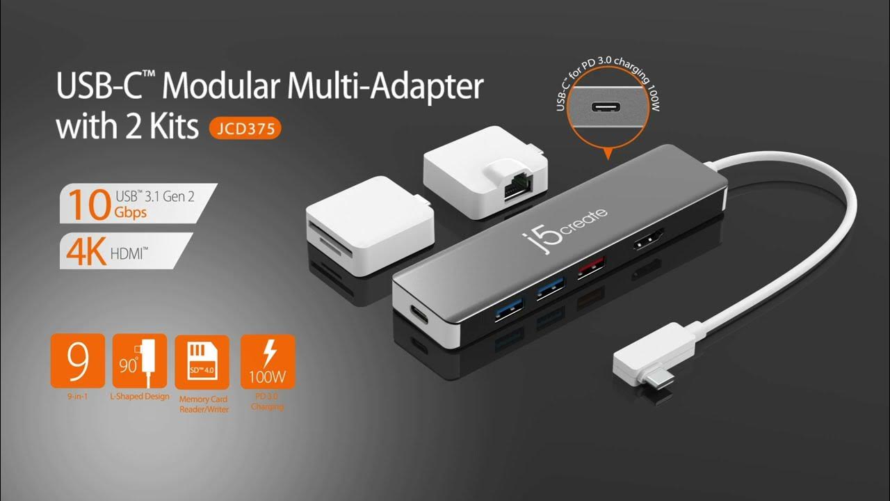 USB C Modular Multi Adapter with 2 Kits - j5 create JCD375 EN - YouTube