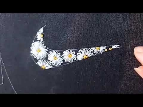 NIKE LOGO INSPIRATION HAND EMBROIDERY WITH FLOWERS TUTORIAL | CÁCH THÊU TAY LOGO NIKE