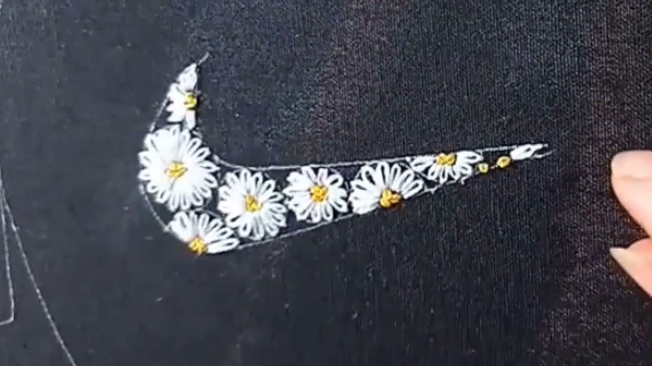 NIKE LOGO INSPIRATION HAND EMBROIDERY WITH FLOWERS TUTORIAL | CÁCH THÊU ...
