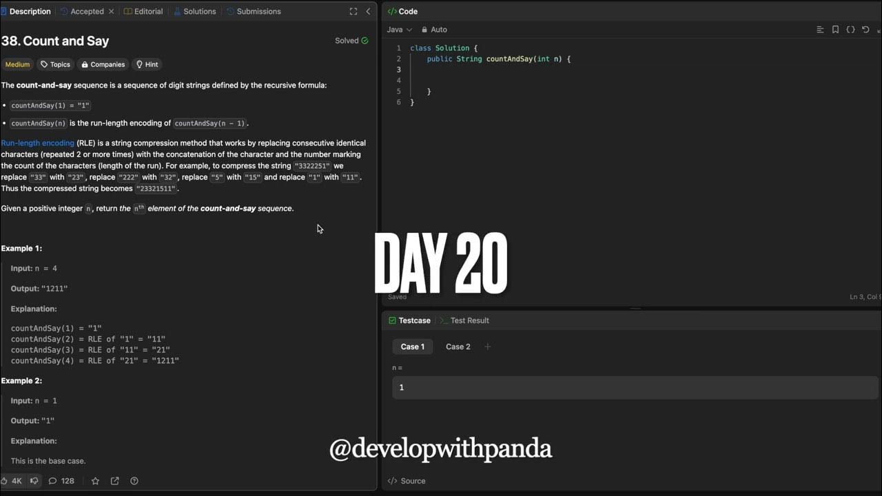Day 20 Count And Say Leetcode Java Developwithpanda Youtube