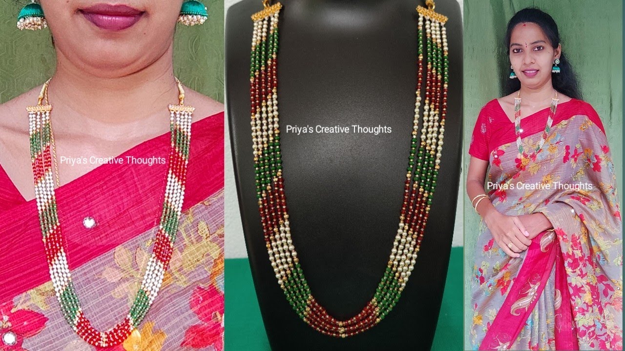 New design Long Haaram | Beaded chain making | DIY handmade necklace ...