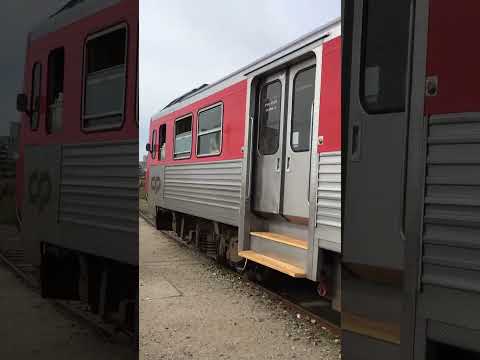 Diesel powered train departs from Espinho-Vouga station in Portugal ...