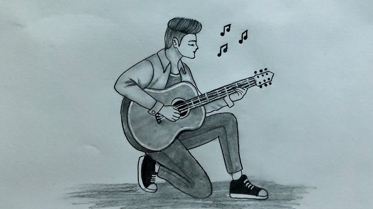 How to draw a Boy Playing Guitar -Easy drawing || Pencil Sketch for ...