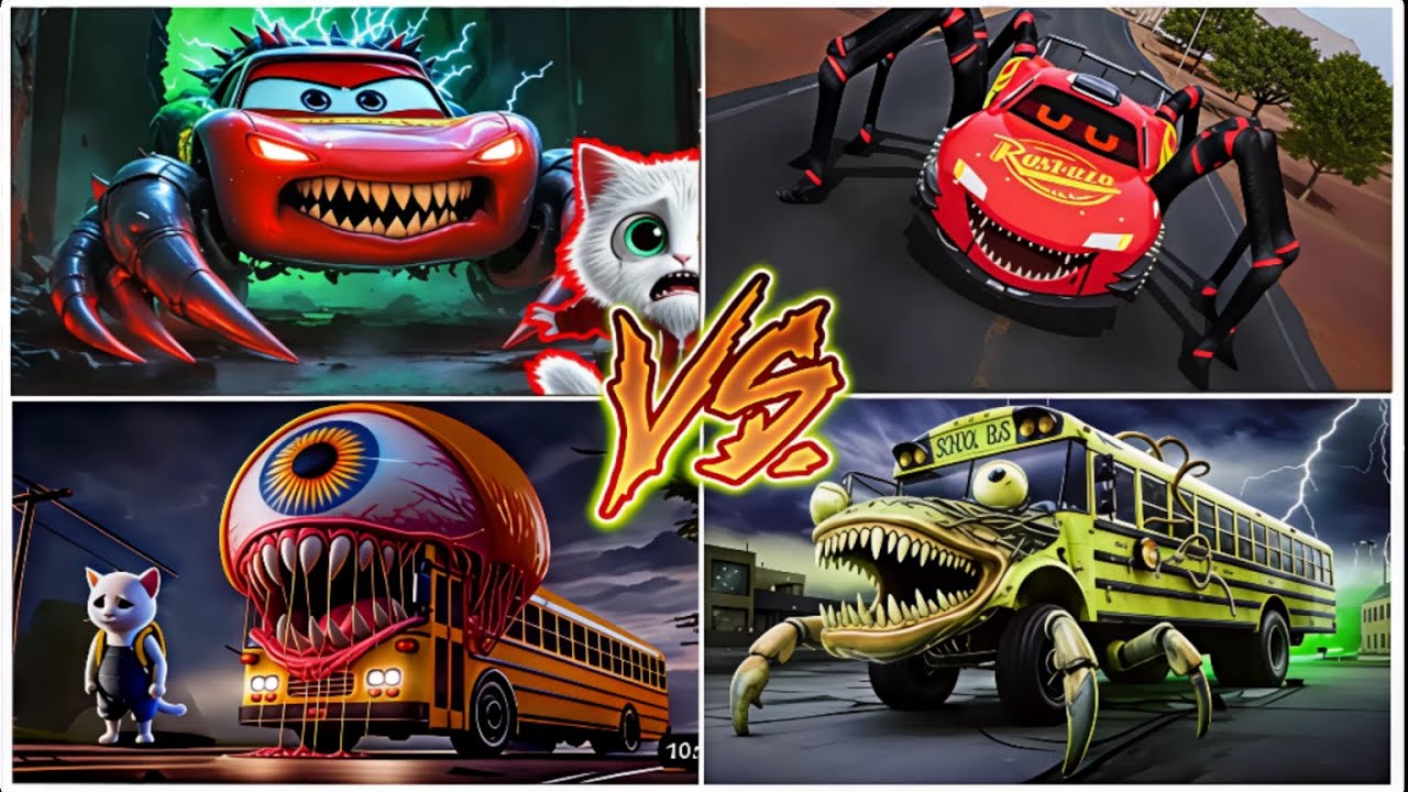 MCqueen Spider monster🆚MCqueen eater🆚SchoolBus Monster🆚School Bus ...