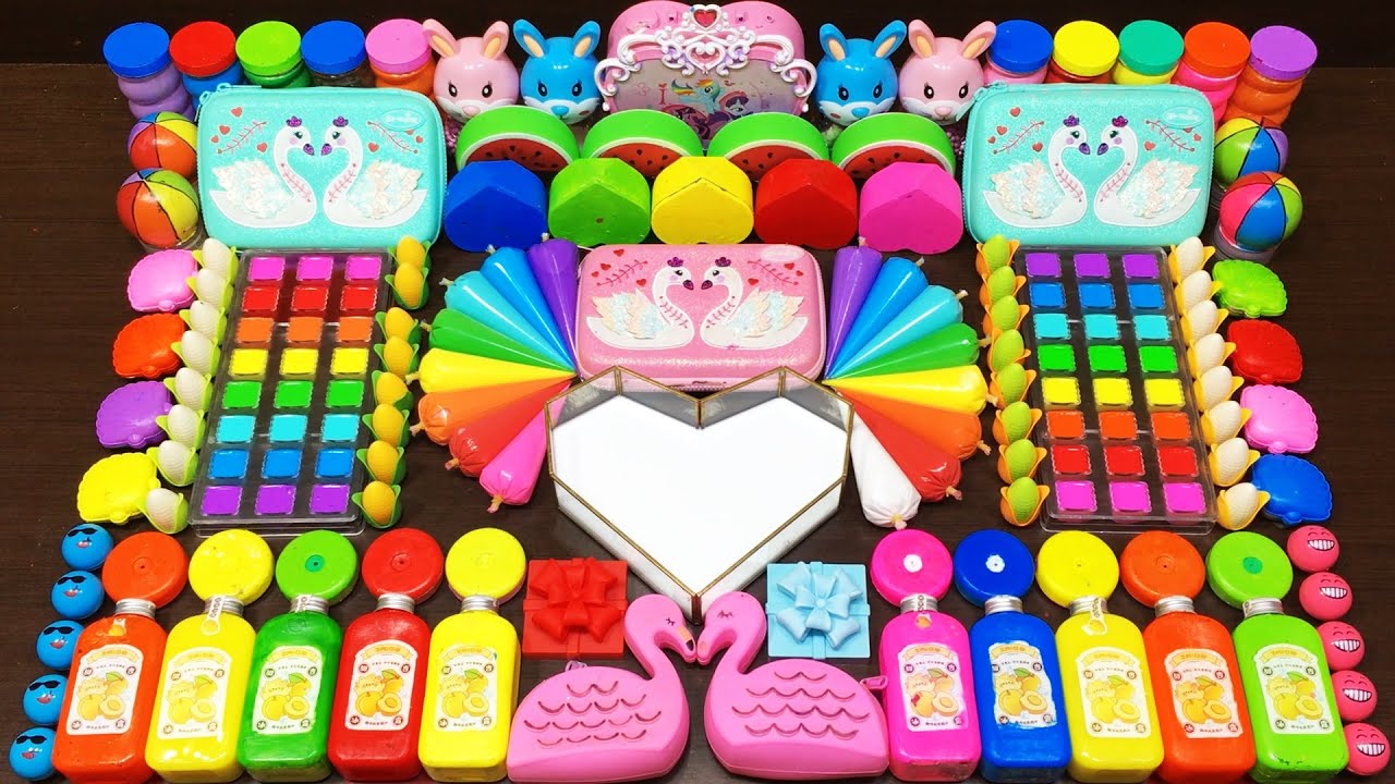 SWAN Rainbow Slime! Mixing Random Things into GLOSSY Slime ...