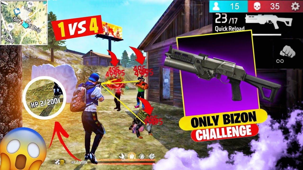 ONLY BIZON CHALLENGE IN SOLO VS SQUAD || 1VS4 || FREE FIRE - AM GAMING ...