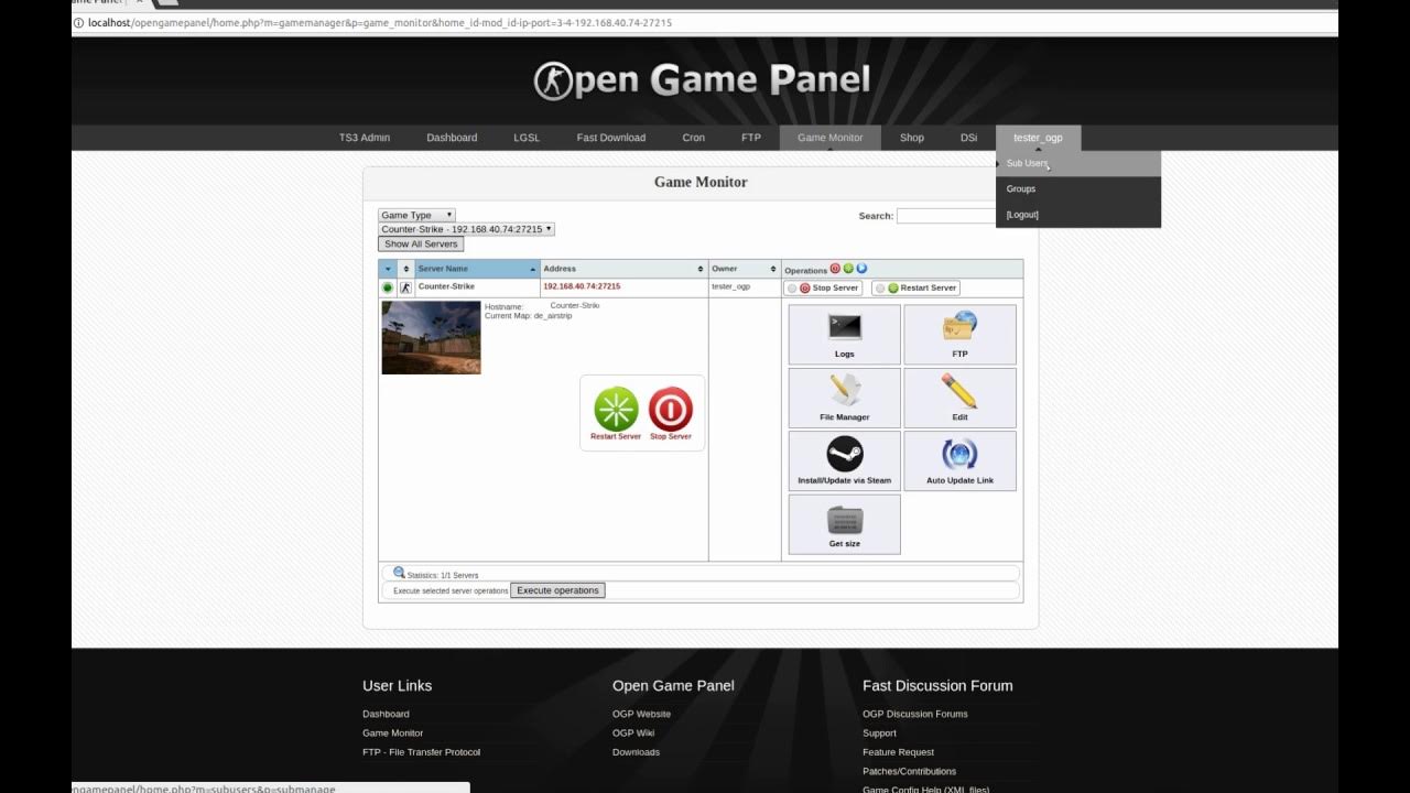 Open Game Panel (OGP) Assigning Game Servers to Users and Sub Users - YouTube