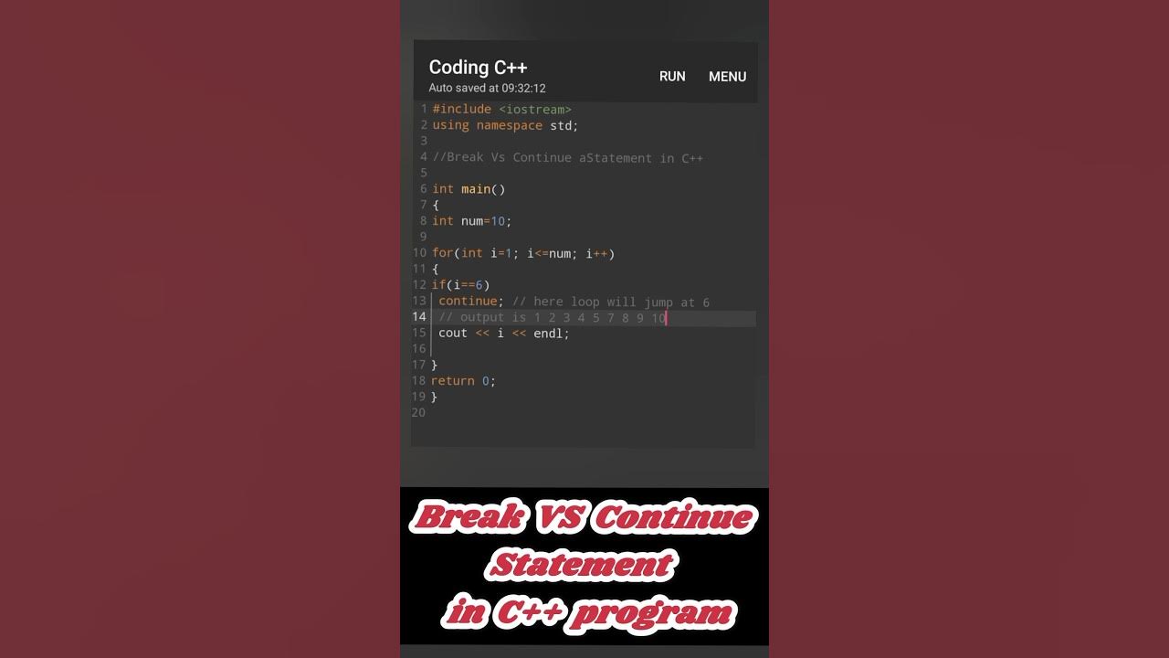 Break VS Continue Statement in C++ Program #breakstatement #continuestatement #cpp - YouTube