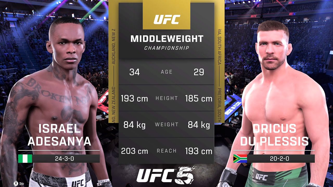 Israel Adesanya vs Dricus du Plessis Full Fight - UFC 5 Fight Of The ...