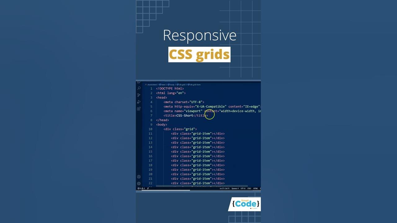 Responsive Css Grid Learn In One Minute Css For Beginners Shorts Simplicode Youtube