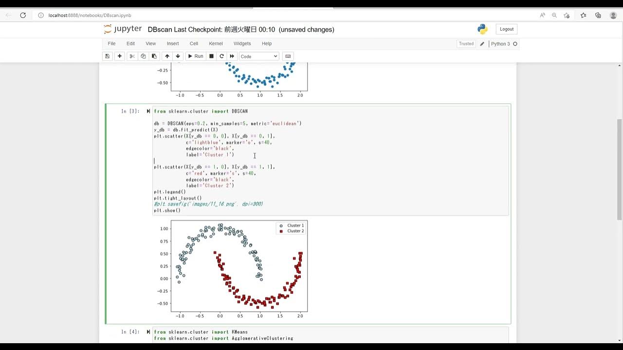 157 scikit learn DBScan KMeans Agglomerative Clustering - YouTube