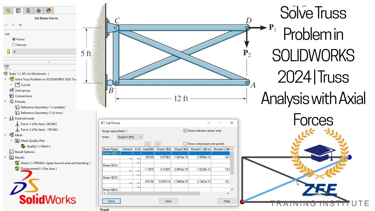 Solve Truss Problem in SOLIDWORKS 2024 | Truss Analysis with Axial ...