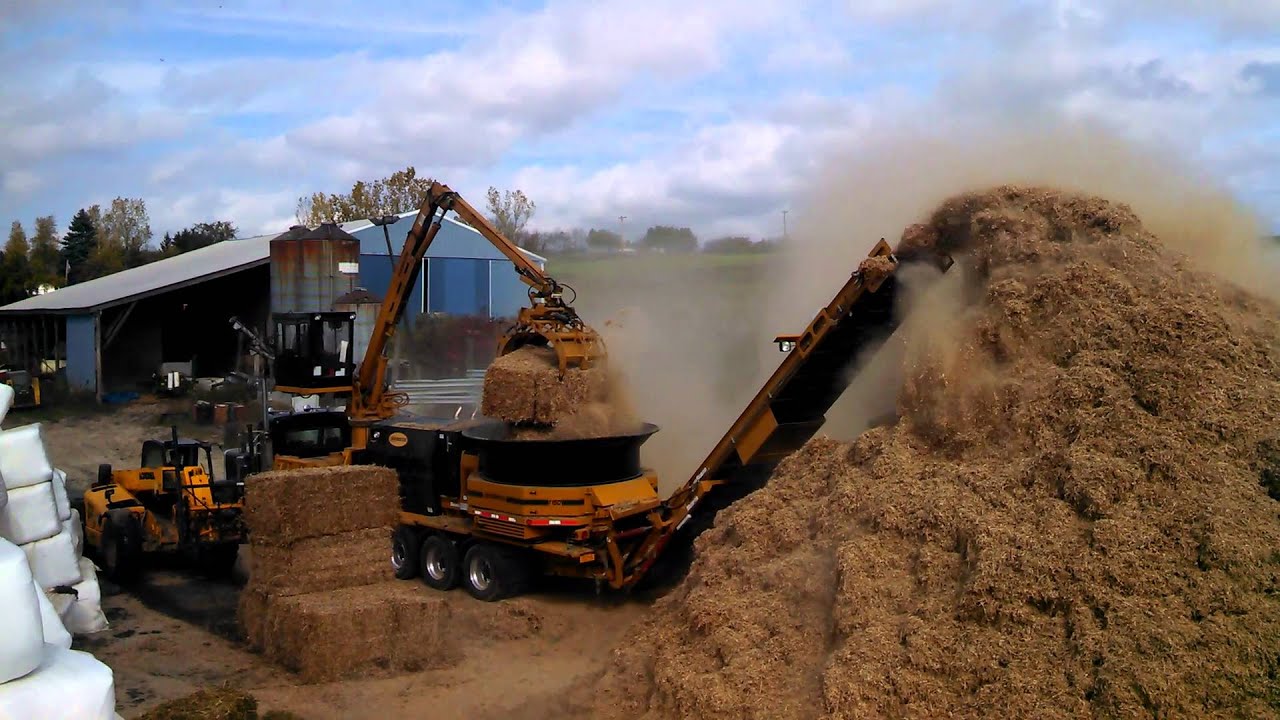 Grinding soybean straw in western NY - YouTube