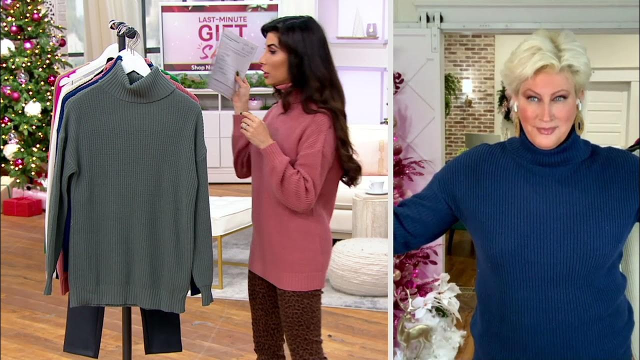 Belle by Kim Gravel Shaker Knit Turtleneck Tunic Sweater on QVC - YouTube
