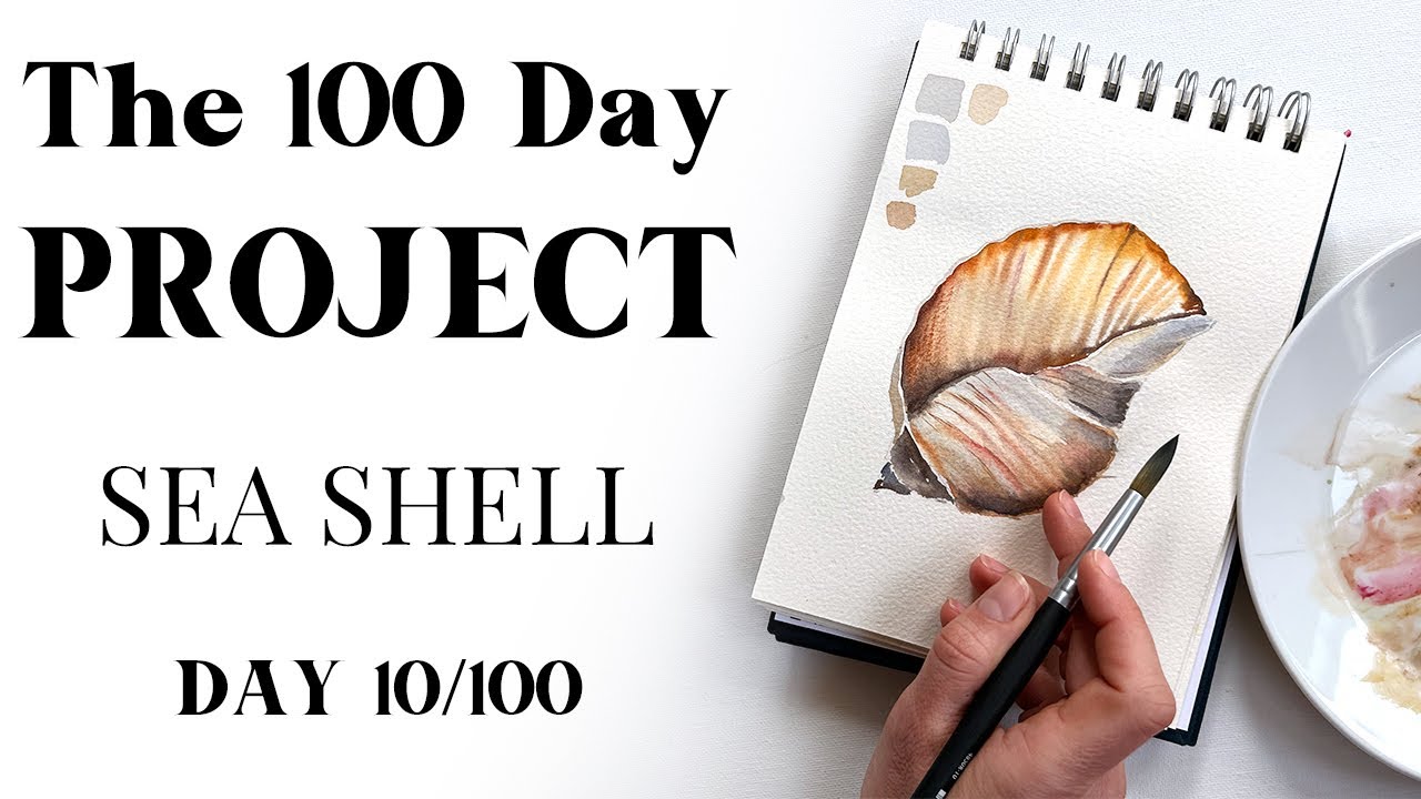 How to paint SEA SHELL with watercolor. Easy Painting Idea 10/100 - YouTube