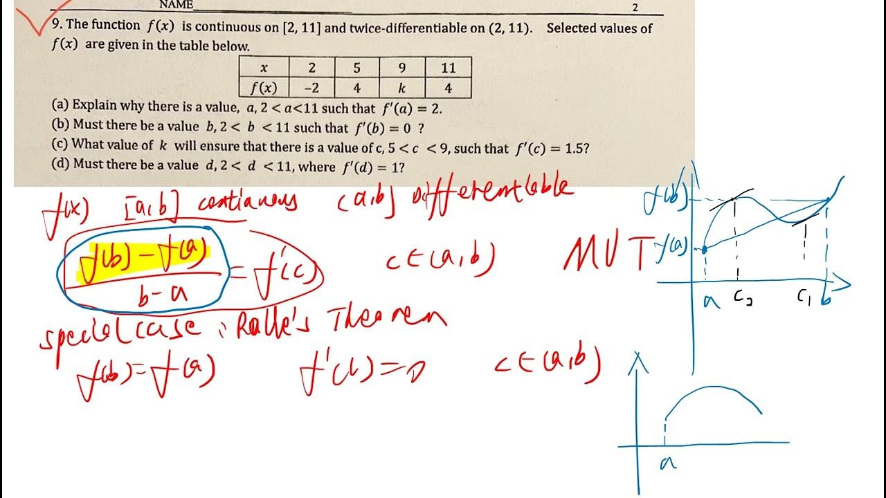 AP Cal Questions and Answers/AP 微积分BC答疑--14 mean value theorem, Rolle's ...