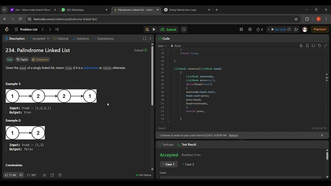 Palindrome Linked List LeetCode Tamil - YouTube