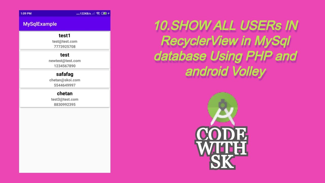 10 Part2 Complite Recyclerview In Mysql Database In Android Volley And Php Youtube