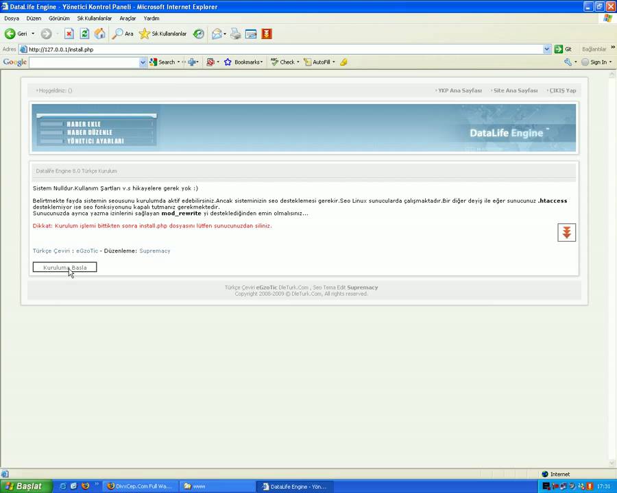 DLE (DataLife Engine) Kurulum - YouTube