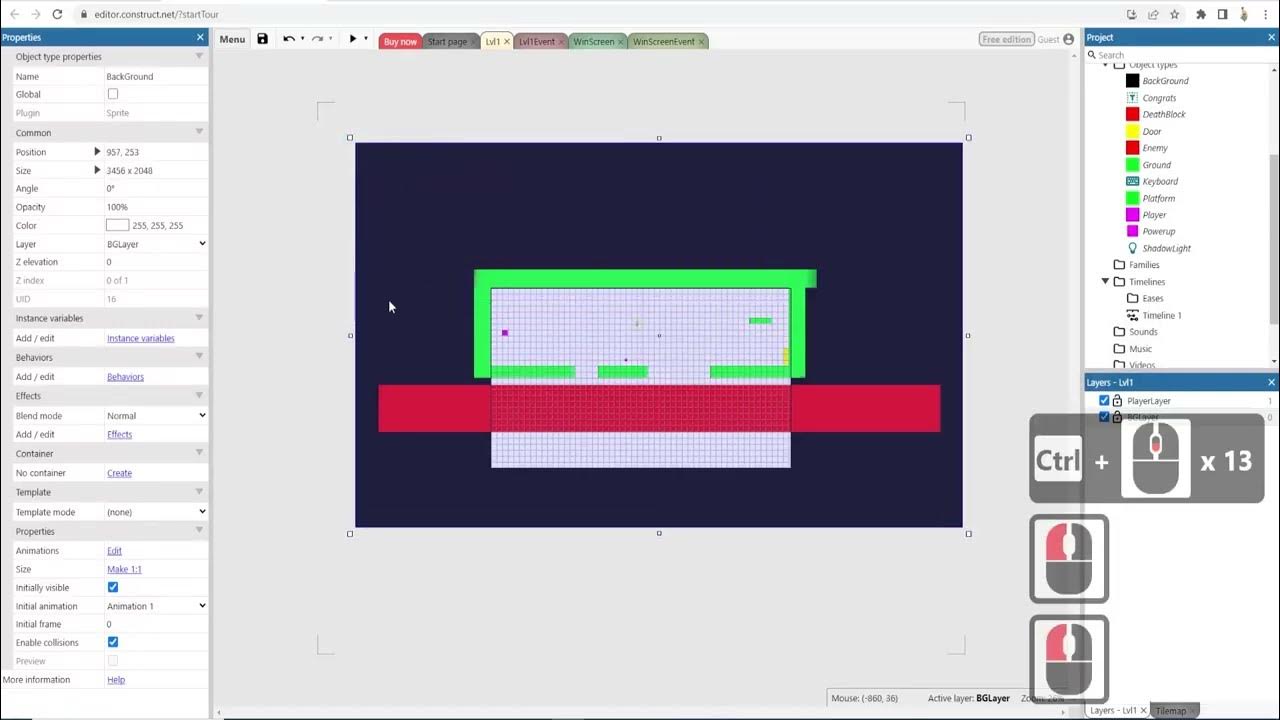 9 Beginner Construct 3 Making a platformer: Effects, shadow caster, layers - YouTube