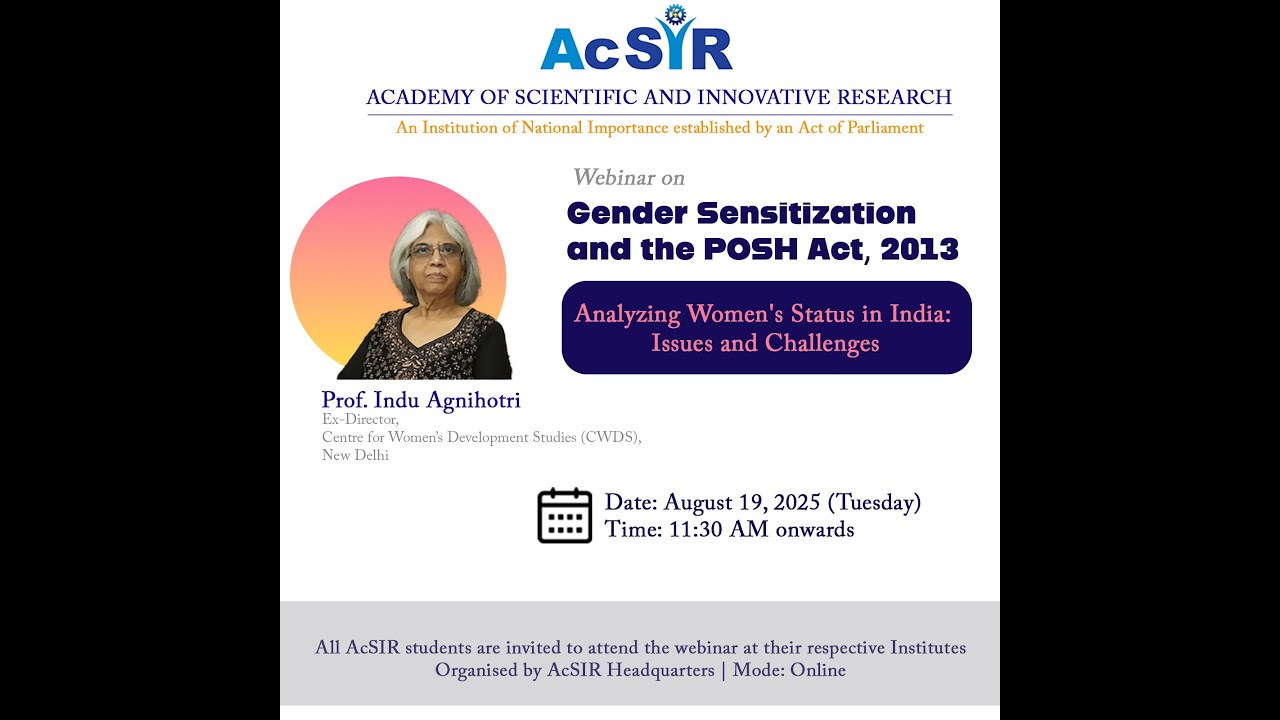 Webinar on Gender Sensitization and the POSH Act (2013) - YouTube